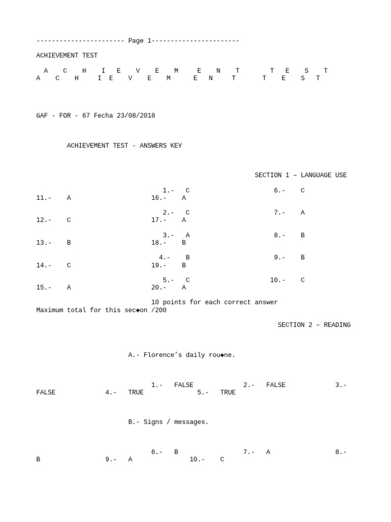 Achievement Test Answer Key | Download Free PDF | Cognition | Cognitive ...