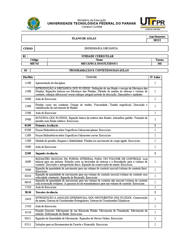 Plano de Aula - Me74j - S41 - 2022-Ii | PDF
