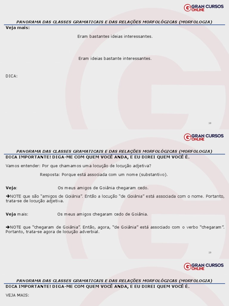 Panorama Das Classes Gramaticais Aula 3 Slide | PDF | Classe gramatical | Substantivo