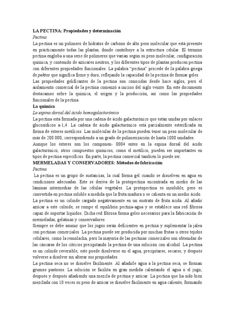 Propiedades y usos de la pectina | PDF | Cocina, comidas y vino