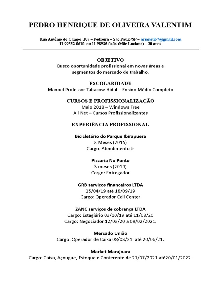 Curriculo Pedro Henrique Valentim - 2022fev | PDF