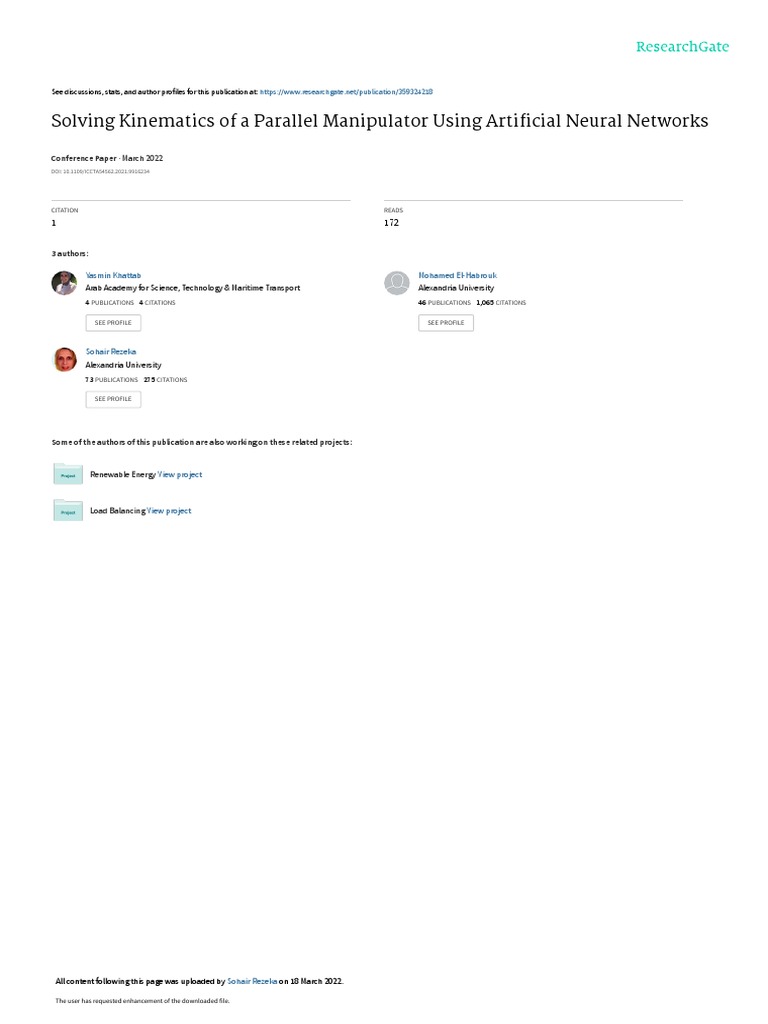 Solving Kinematics of A Parallel Manipulator Using Artificial Neural Networks | PDF | Artificial ...