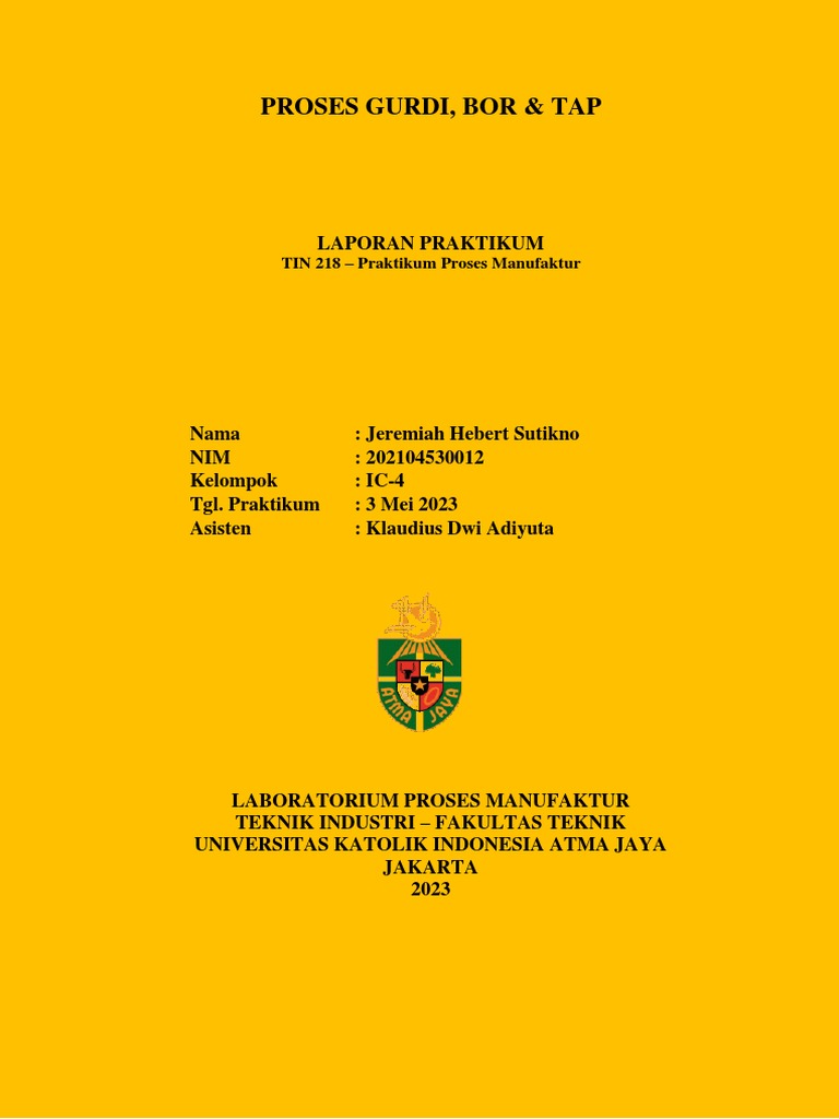 Proses Gurdi, Bor, Dan Tap - Jeremiah Hebert Sutikno - 202104530012 | PDF
