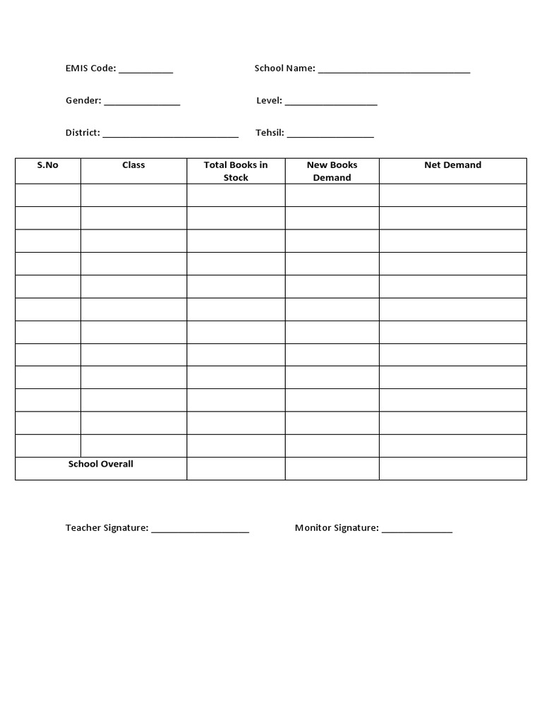 FTB Book Demand Proforma Template | PDF