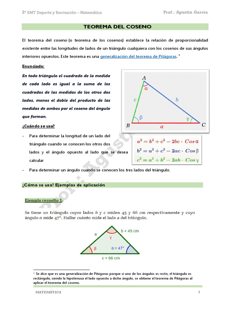 2deg EMT - Teorema Del Coseno | PDF | Triángulo | Funciones trigonométricas