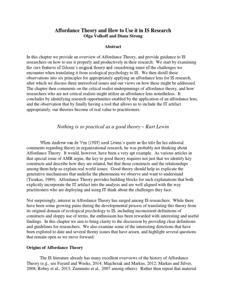 Volkoff and Strong - Affordance | PDF