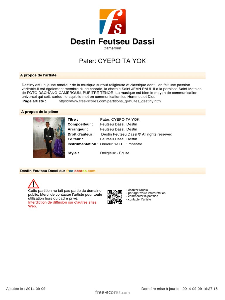 (Free Scores - Com) - Feutseu Dassi Destin Pater Cyepo Ta Yok 68991 | PDF