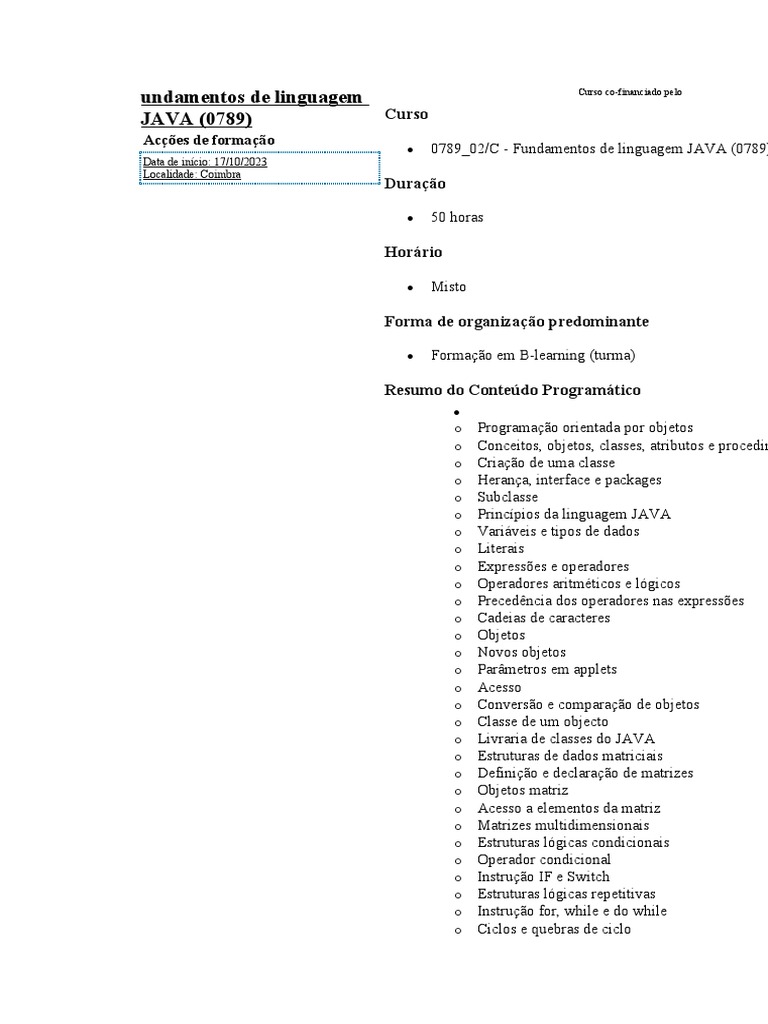 0789 Fundamentos de Linguagem JAVA | PDF