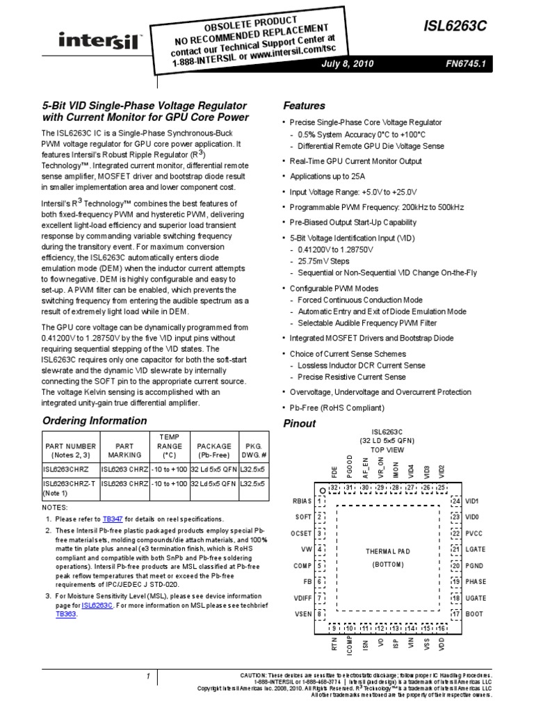 ISL6263C Intersil | PDF | Amplifier | Mosfet