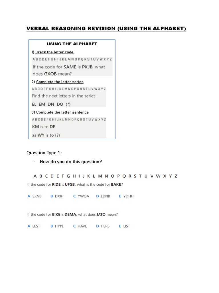11 Plus VERBAL REASONING REVISION With QUESTIONS | PDF