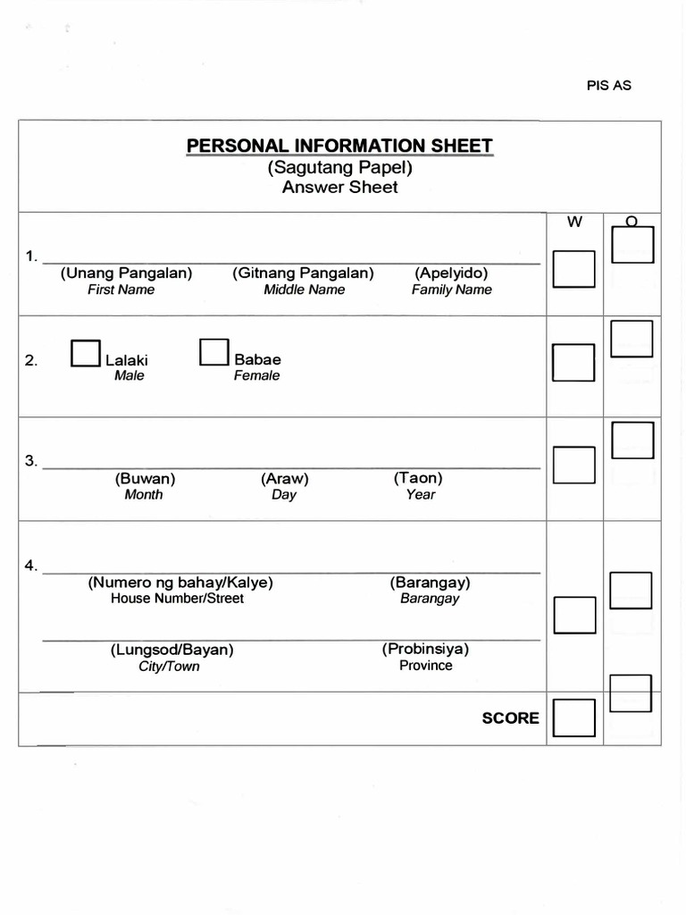 PIS and Answer Sheets | PDF