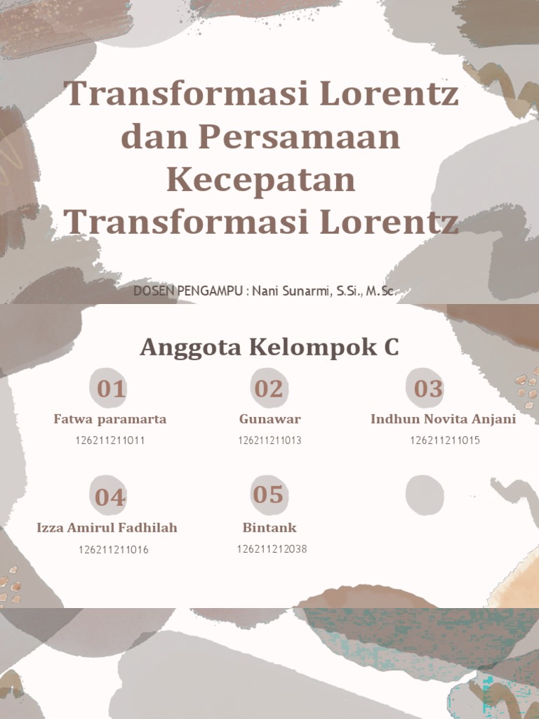 Transformasi Lorentz Dan Persamaan Kecepatan Transformasi Lorentz | PDF