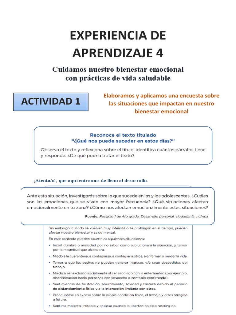 Experiencia de Aprendizaje 4 | PDF | Las emociones | Metodología de encuesta