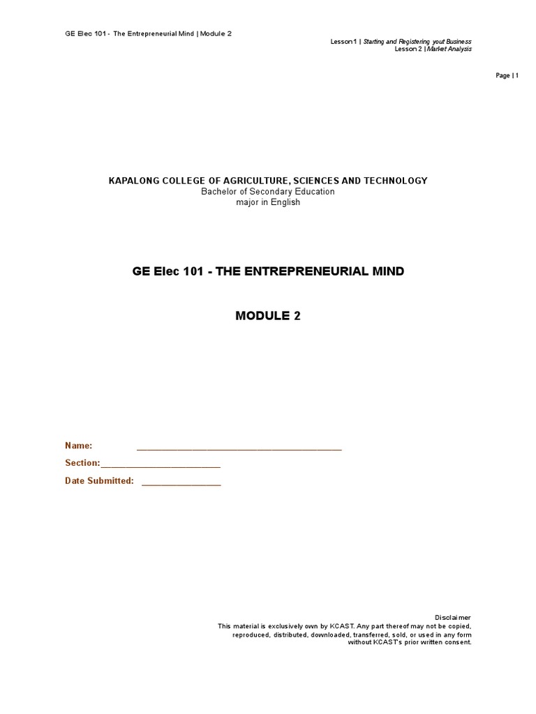 GE Elec 101 - Module 2 | PDF | Market Segmentation | Franchising