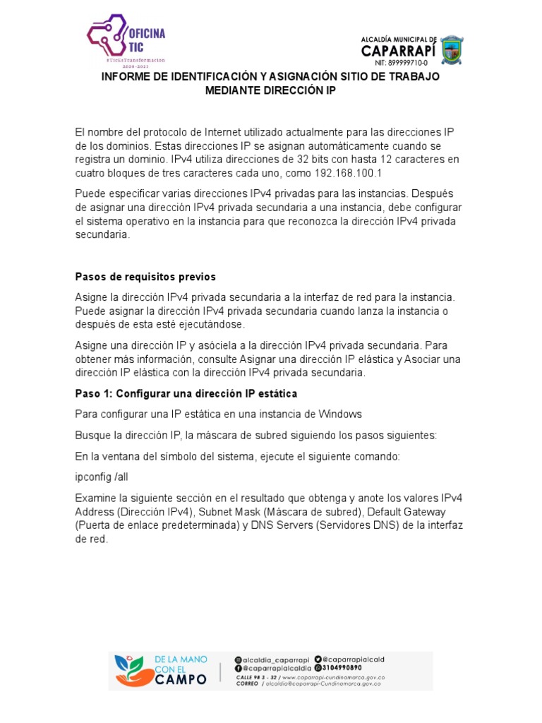 INFORME DE IDENTIFICACIÓN Y ASIGNACIÓN SITIO DE TRABAJO MEDIANTE ...