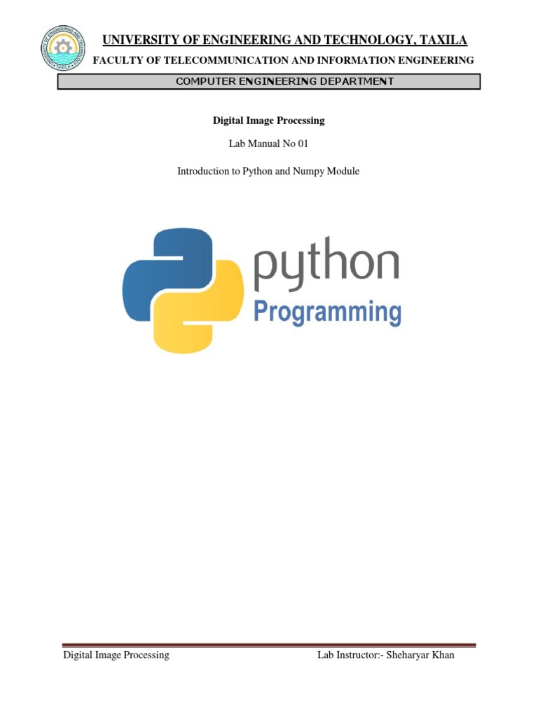 Dip Lab Manual No 01 Pdf Python Programming Language Integer
