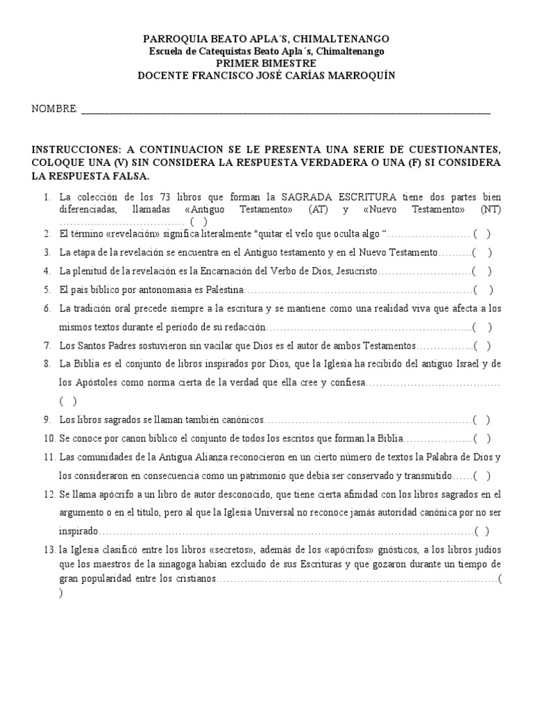 Examen Final Beato | PDF | Biblia | Canon bíblico