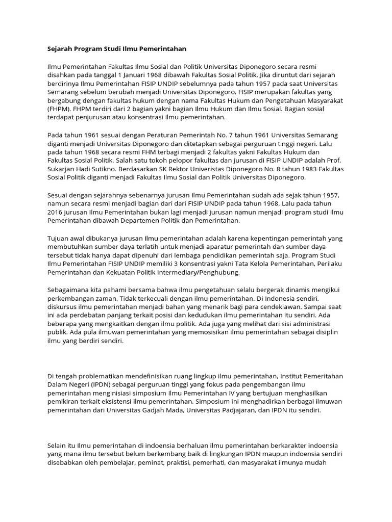 Sejarah Program Studi Ilmu Pemerintahan | PDF | Sejarah