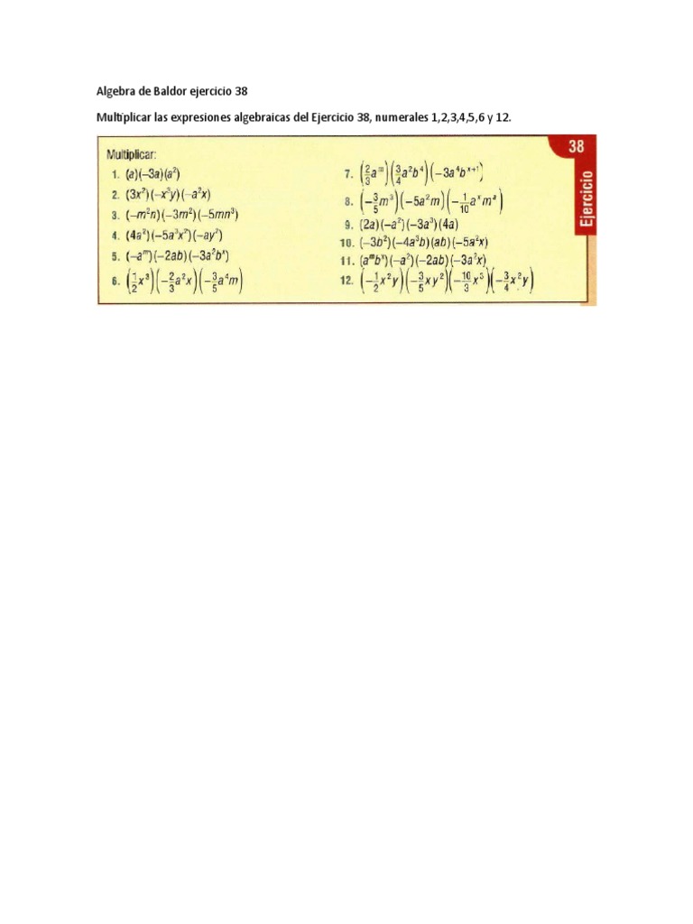 Algebra de Baldor Ejercicio 38-8831693945768 | PDF