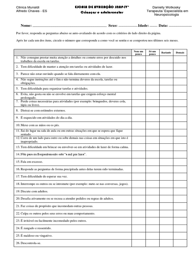 Snap IV | PDF | Transtorno de déficit de atenção e hiperatividade ...