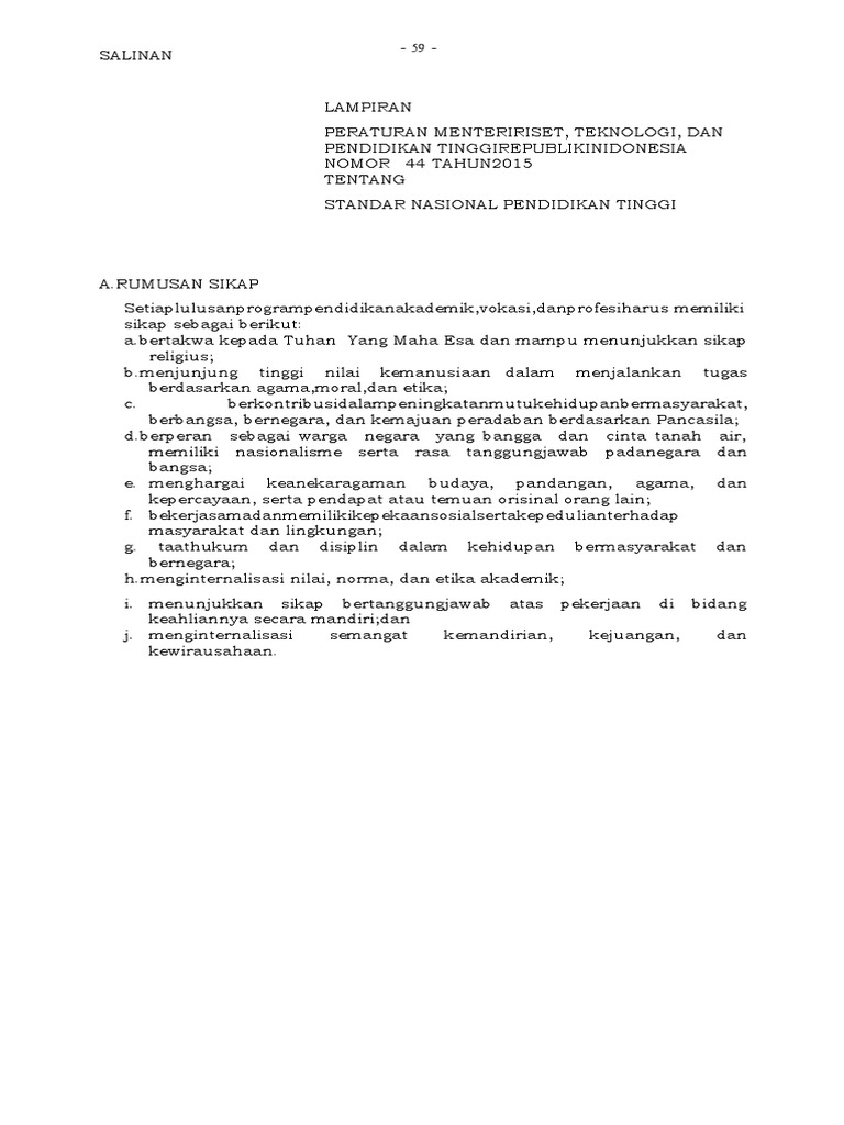 LAMPIRAN PERMENRISTEKDIKTI NOMOR 44 TAHUN 2015 TENTANG SNPT - SALINAN(1) | PDF