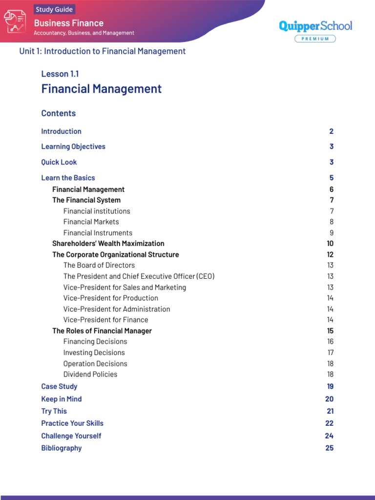 Financial Management: Lesson 1.1 | PDF