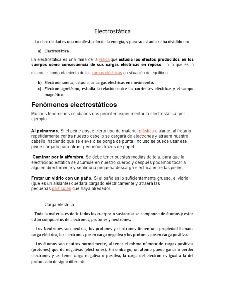 Introducción a la Electrostática | PDF | Carga eléctrica | Electrostática