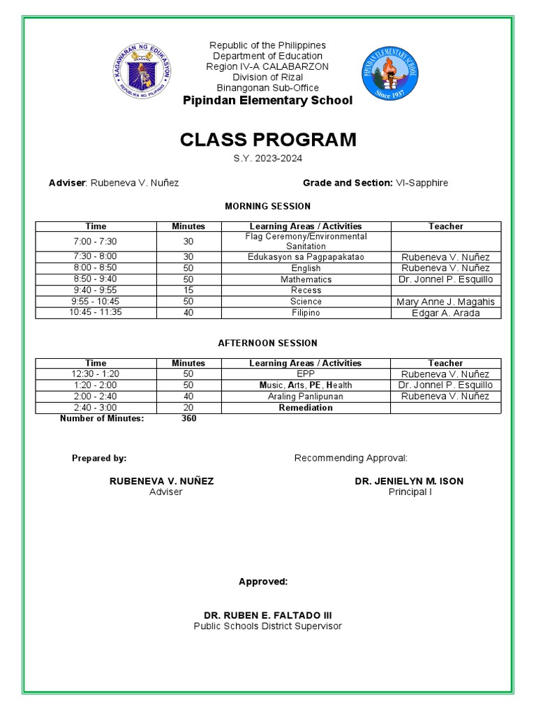 Class Program 2023 2024.beng | PDF