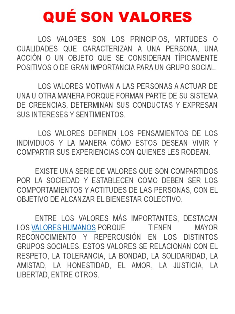 Los Valores y Ejemplo de Los Valores | PDF