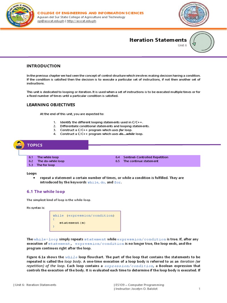 Unit 6 Iteration Statements | PDF