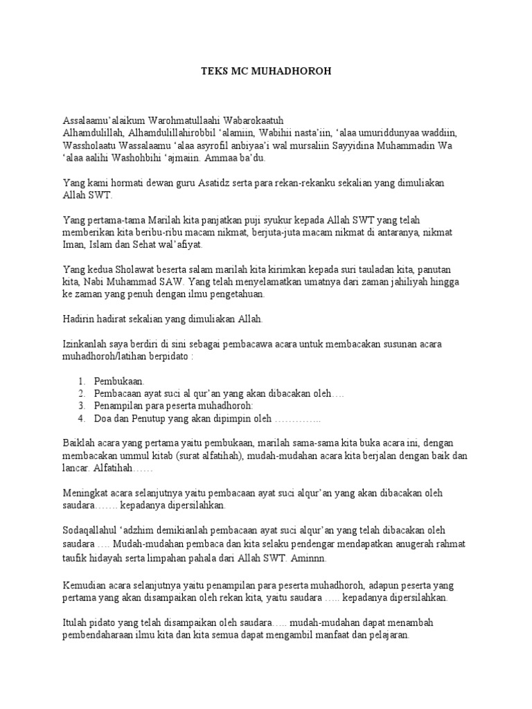 Teks MC Muhadhoroh | PDF