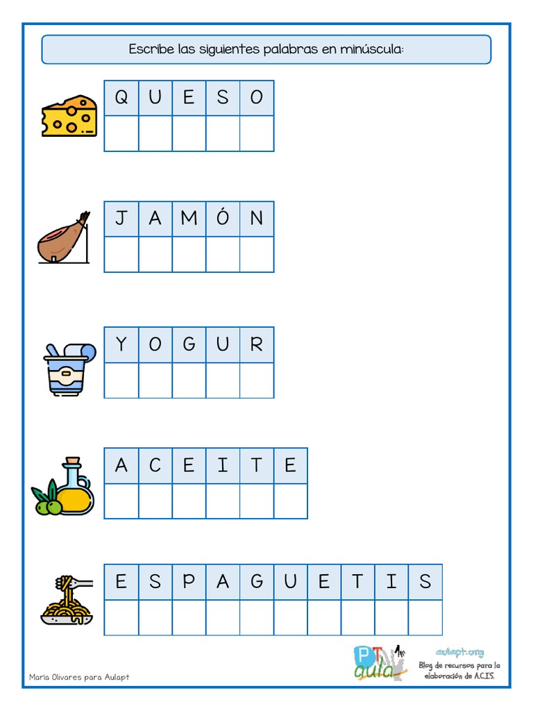 Mayuscula y Minuscula Vocabulario Alimentos | PDF