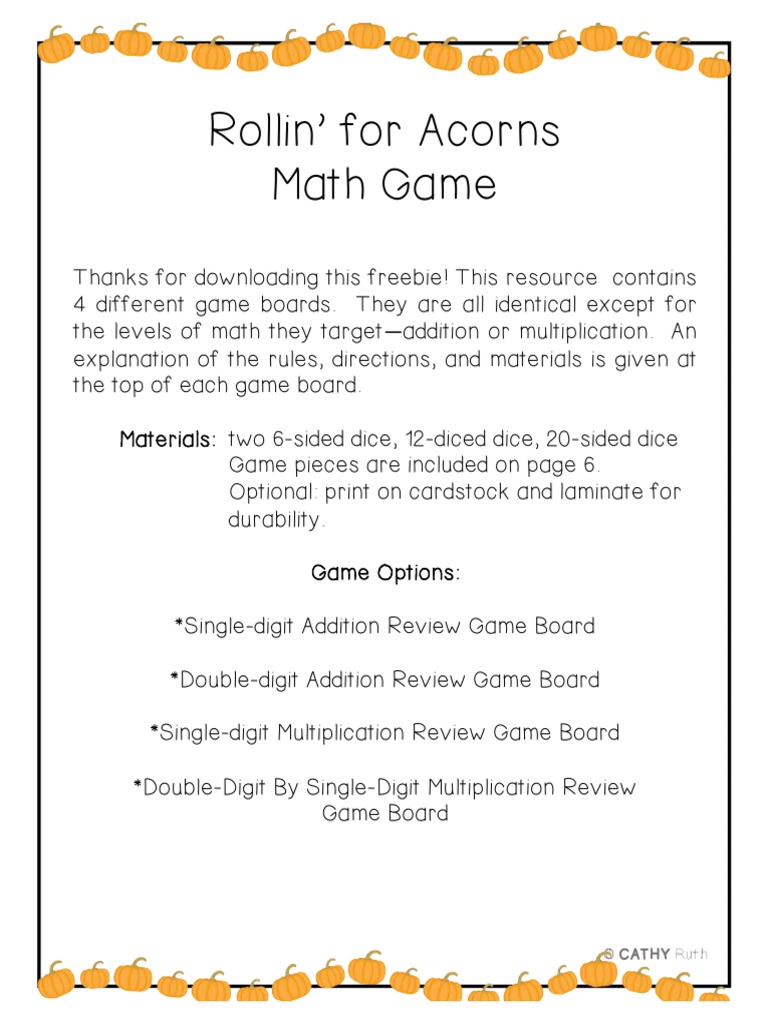 Math Games for Young Learners | PDF | Acorn