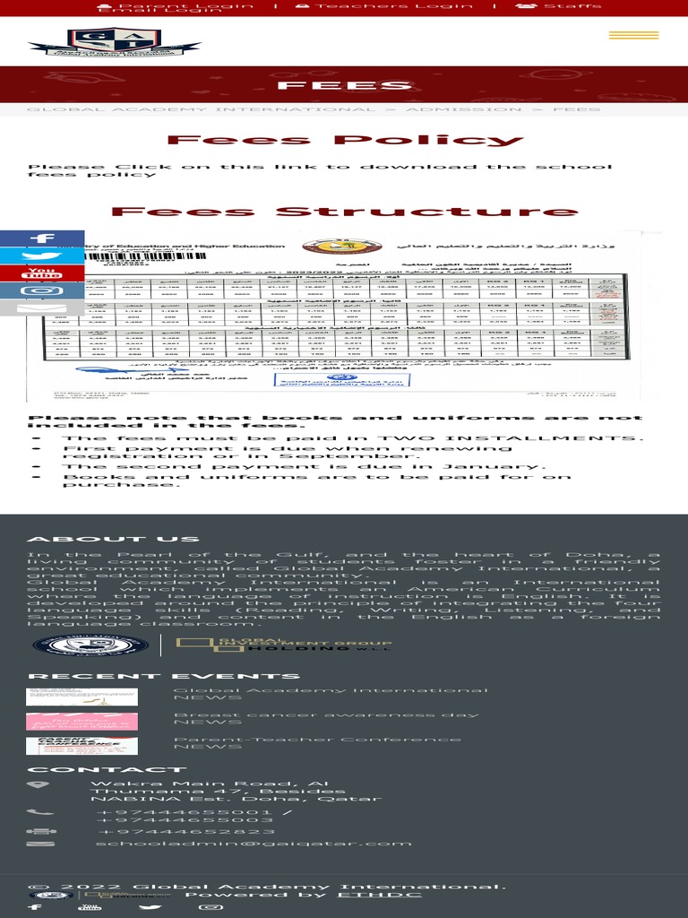 Fees - Global Academy International | PDF | Human Communication | Learning