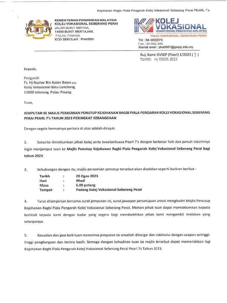 Surat Jemputan KV Batu Lanchang | PDF