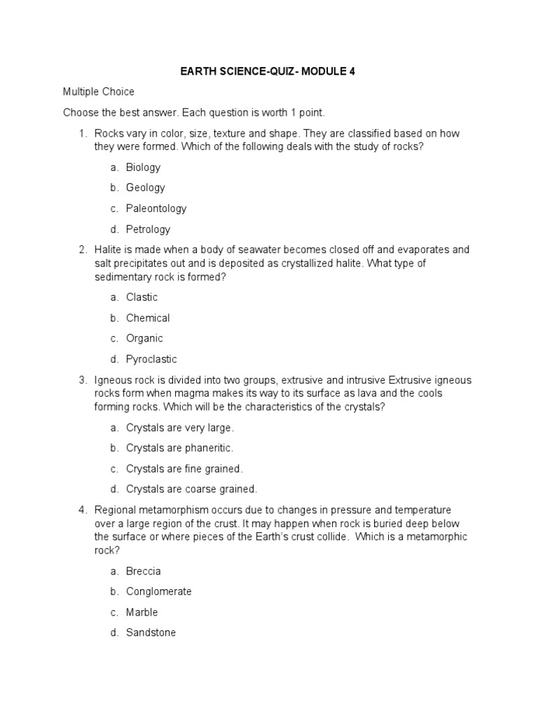 q1 - Module 4 - Quiz | PDF | Rock (Geology) | Igneous Rock