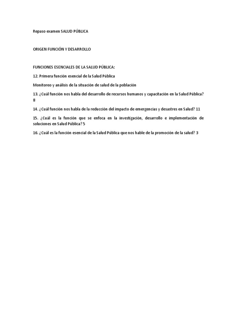 Repaso Funciones Esenciales de Salud Pública | PDF