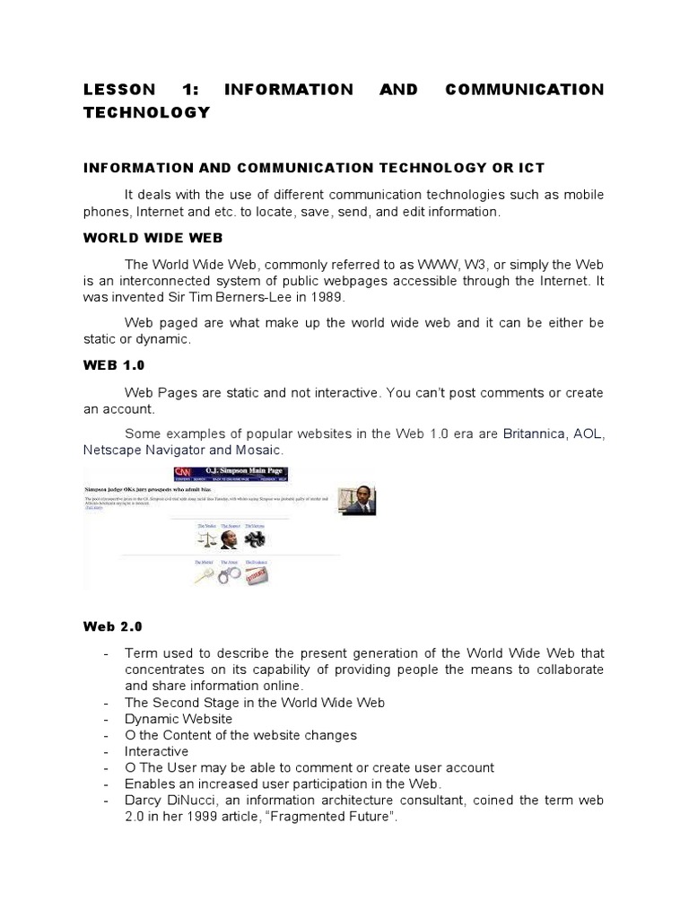 Lesson 1 Pdf World Wide Web Internet Web