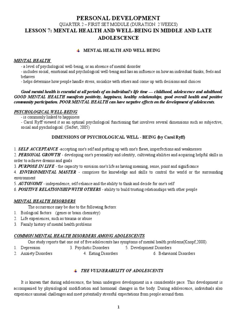 Perdev - Lesson 7 - 8 | PDF | Emotions | Mental Health