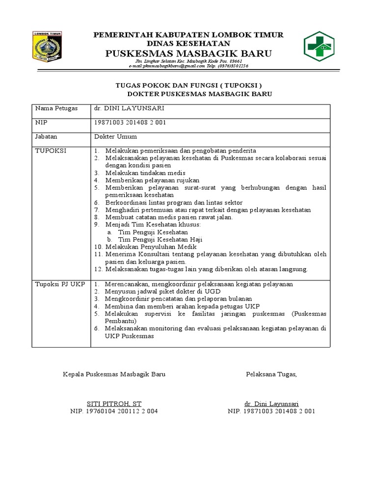 Tupoksi Dokter | PDF | Sains & Matematika