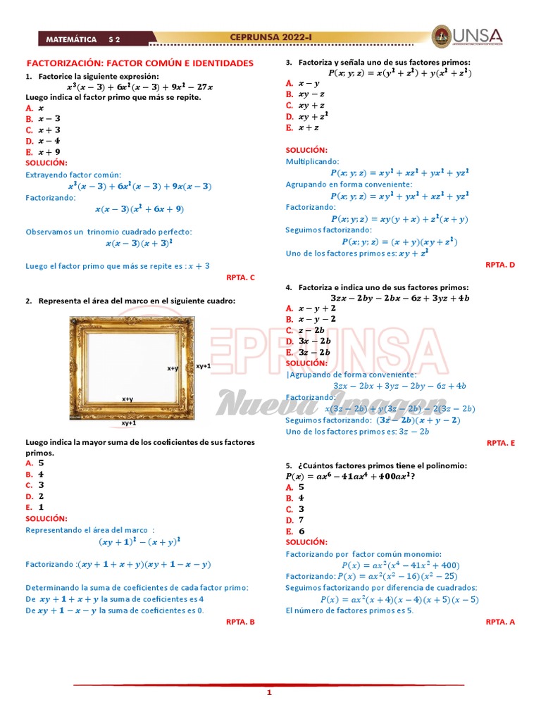 Semana 02 Solucionario - Matematica | PDF | Factorización | Análisis ...