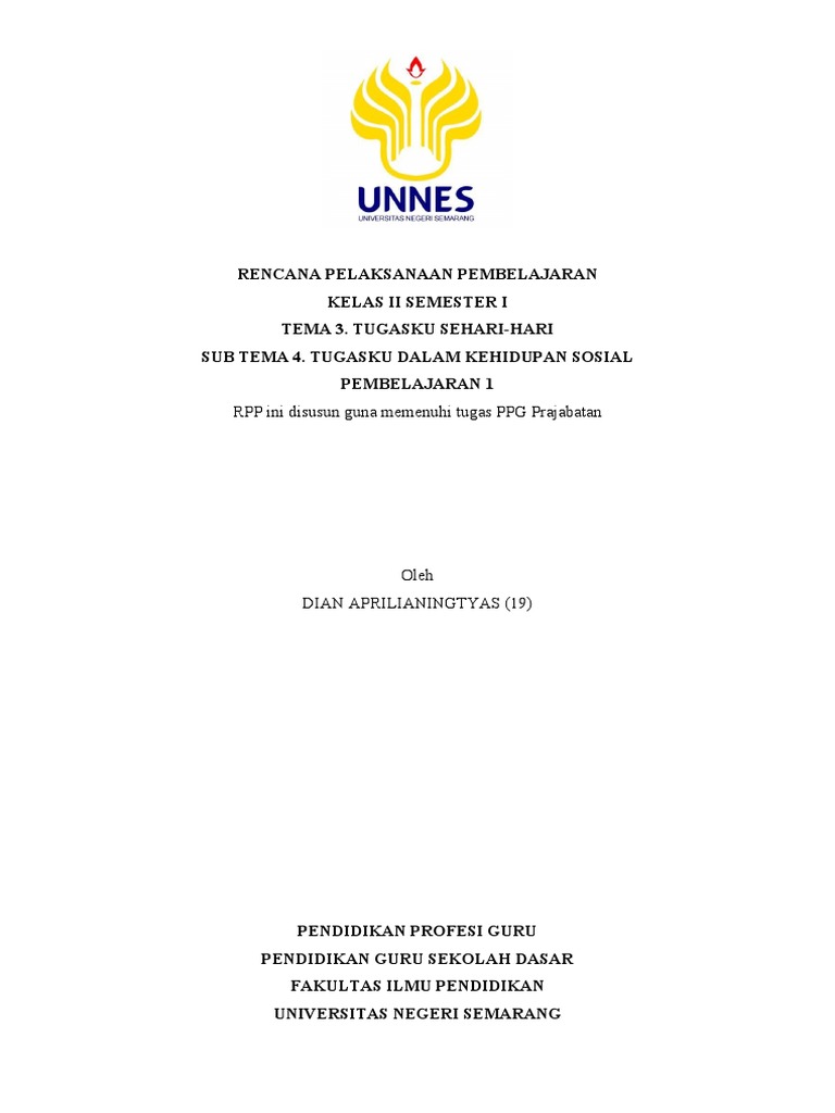RPP Kelas 2 Tema 3 Sub Tema 4 Pembelajaran 1 Fix | PDF