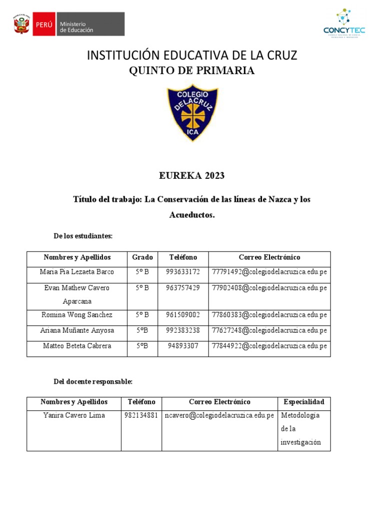 Eureka Colegio de La Cruz 1 | PDF | Perú | Ciencias de la Tierra