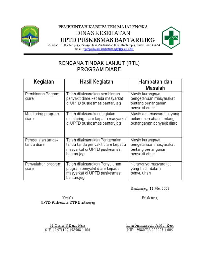 RTL Pelaksanaan Penyuluhan Program Diare | PDF