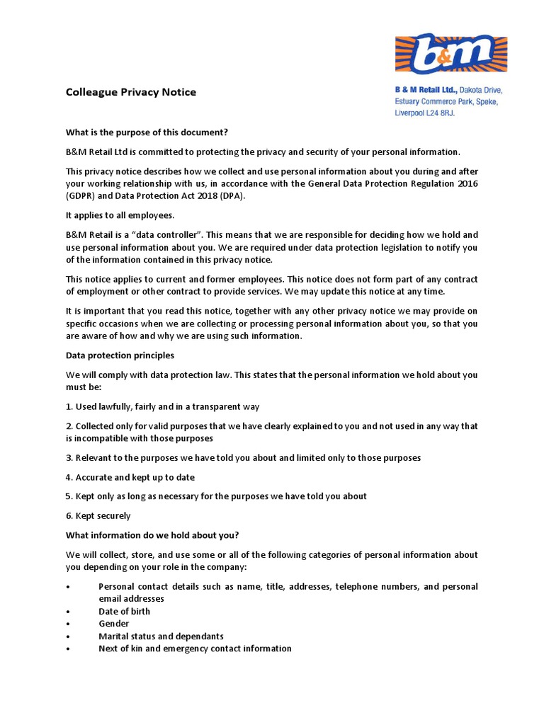 B&M Retail Privacy Notice v1.4 (29.01.2021) | PDF