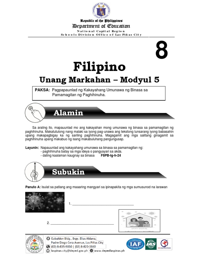 ADM Module 5 8 FILIPINO 8 Unang Markahan Short Bond Paper Final | PDF