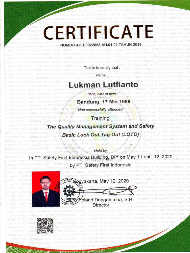 Certificate Training LOTO | PDF