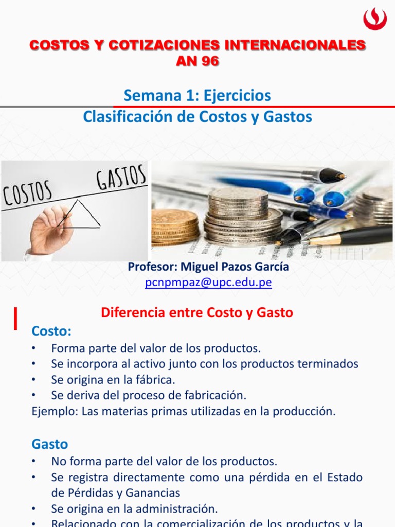 Semana 1 - Ejercicios Clasificación de Costos y Gastos | PDF | Economias