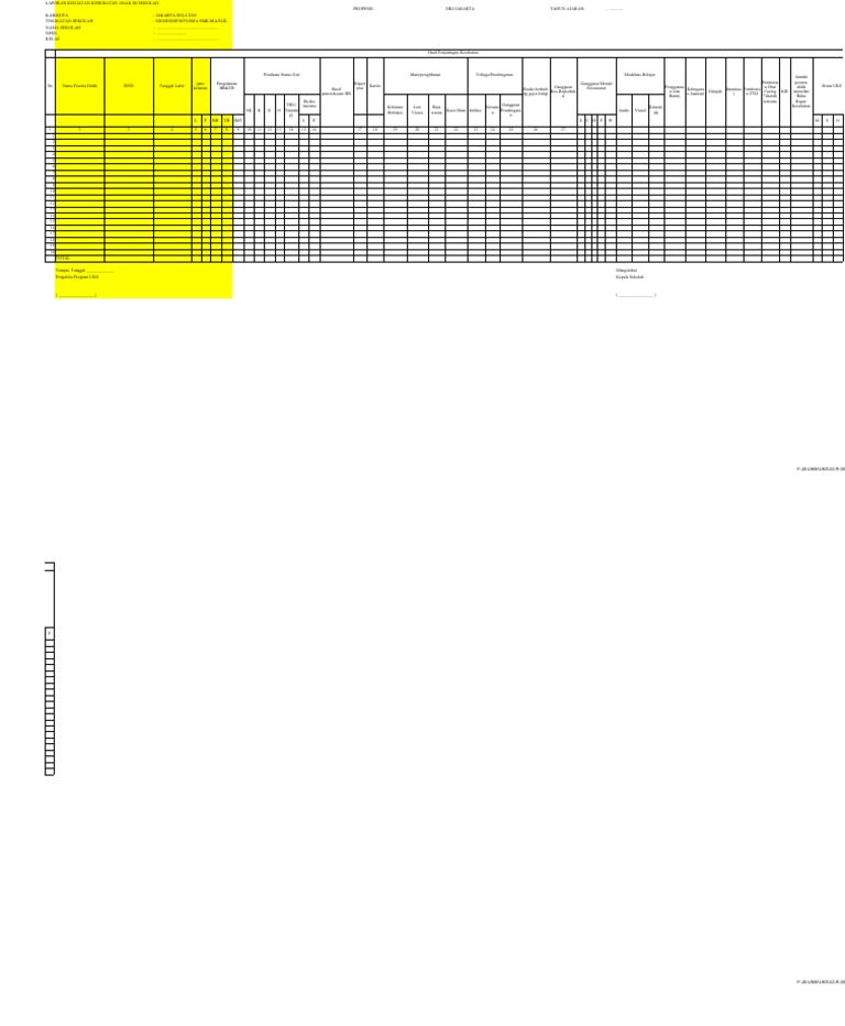 (Dengan Nisn) Form Skrining Kesehatan Anak Sekolah | PDF