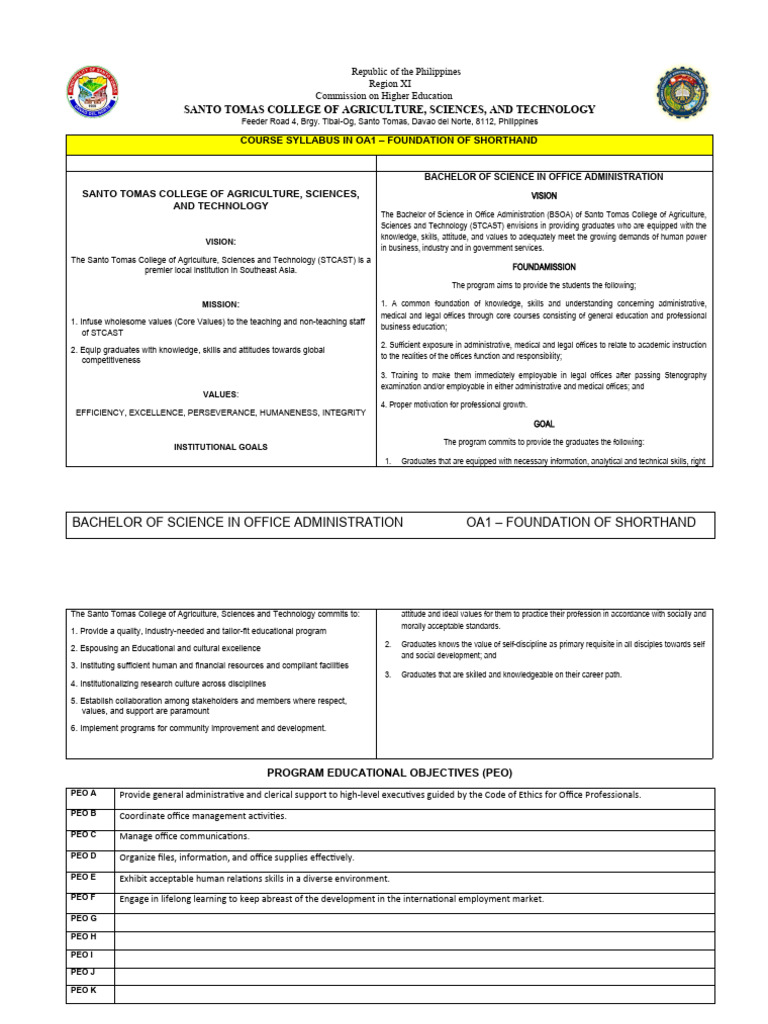Oa1 - Obe Syllabus | PDF | Shorthand | Human Communication